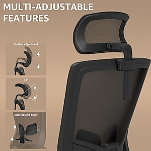 Ergonomic Office Chair, Large Tall Office Chair High Back, Adjustable Headrest with 2D Armrest, Lumbar Support, Swivel Computer Task Chair for Office, Tilt Function