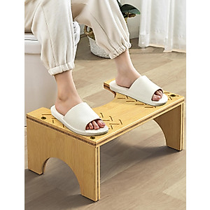 Toilet Stool, Easoger Bamboo Poop Stool, 7" Foldable Potty Stool, Wood Bathroom Step Stool Squat with Anti Slip Layer, 330 lbs Capability