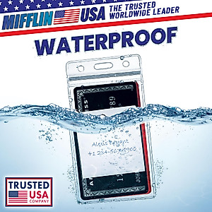 Mifflin-USA Plastic Waterproof ID Badge Holders (Clear, 2.25x3.5 Inch, 100 Pack), Vertical Hanging Name Card Holder with Zipper, Resealable Bulk Nametag Holders