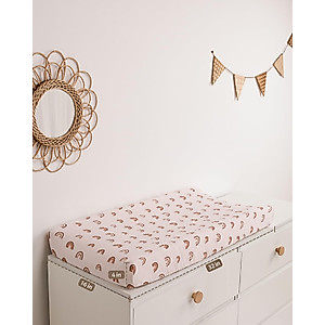 Muslin Changing Pad Cover for Baby Girls Boys, Cotton Natural Comfort Diaper Change Table Pad Covers, Ultra Soft Breathable Boho Changing Pad Sheets, 2Pack (Rainbow&Cedar)