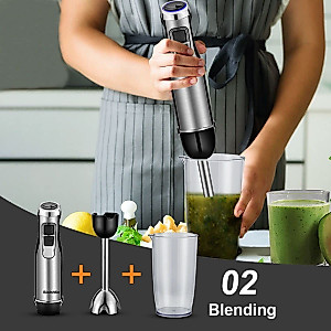 Immersion Hand Blender Multi-Purpose 220V 4 IN 1 Blender Heavy Duty Copper Motor Stainless Steel Finish Includes Whisk Attachment, Chopper and Smoothies Cup (EU Plug)