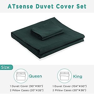ATsense Duvet Cover Queen Size, 100% Cotton Linen Feel Super Soft Comfortable, 3-Piece Dark Green Duvet Cover Bedding Set, Durable and Easy Care, Simple Style Farmhouse Comforter Cover