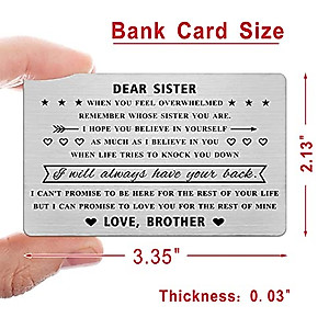 Jzxwan to My Sister Gifts, Personalized Sister Birthday Wallet Card, Best Sister Graduation Gift from Brother, Personalized Christmas Mother's day Gift for Teen Sister