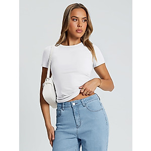 Trendy Queen Womens Basic Short Sleeve Slim Fit T Shirts Soft Crewneck Crop Y2k Tee Summer Cute Gym Fashion Clothes White Medium