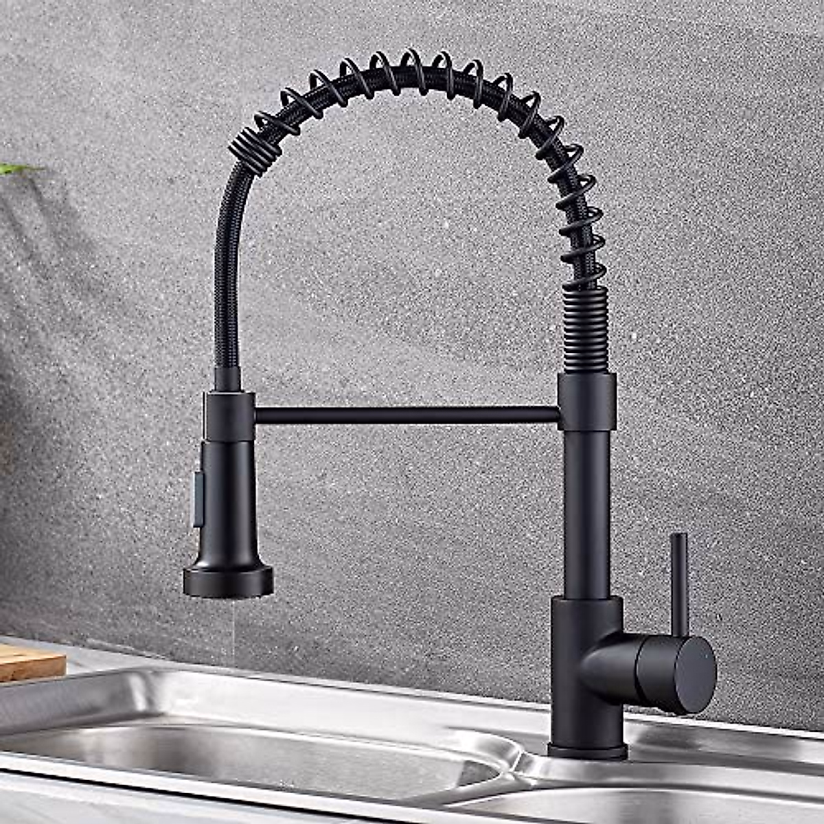 Ravinte Solid Brass Commercial Kitchen Faucet with Sprayer Single Handle Spring Spout Faucets Pull Down Sprayer Kitchen Matte Black Sink Faucet Farmhouse Kitchen Faucets