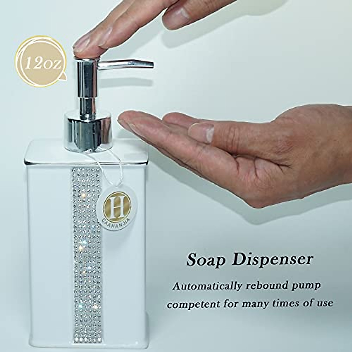 CAAHANJIA Bathroom Accessories Set 4 Pcs-Ceramic Gift Set Soap Dispenser Pump & Toothbrush Holder & Tumbler Cup & Soap Dish - Bathroom Home Decor Clearance, Countertop Vanity Organize (White01)