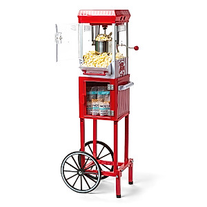 Nostalgia Popcorn Maker Machine - Professional Cart With 2.5 Oz Kettle Makes Up to 10 Cups - Vintage Popcorn Machine Movie Theater Style - Red & White