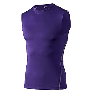 TopTie Men's Sleeveless Compression Shirt, Sports Base Layer Tank Top, Athletic Workout Shirt-Purple-M