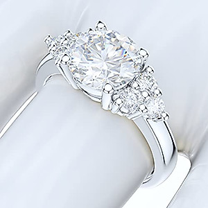 PRSTANI Sterling Silver Triple Three Sidestones 2CT Simulated Round Brilliant Cut Diamond Promise Engagement Ring (5.5)