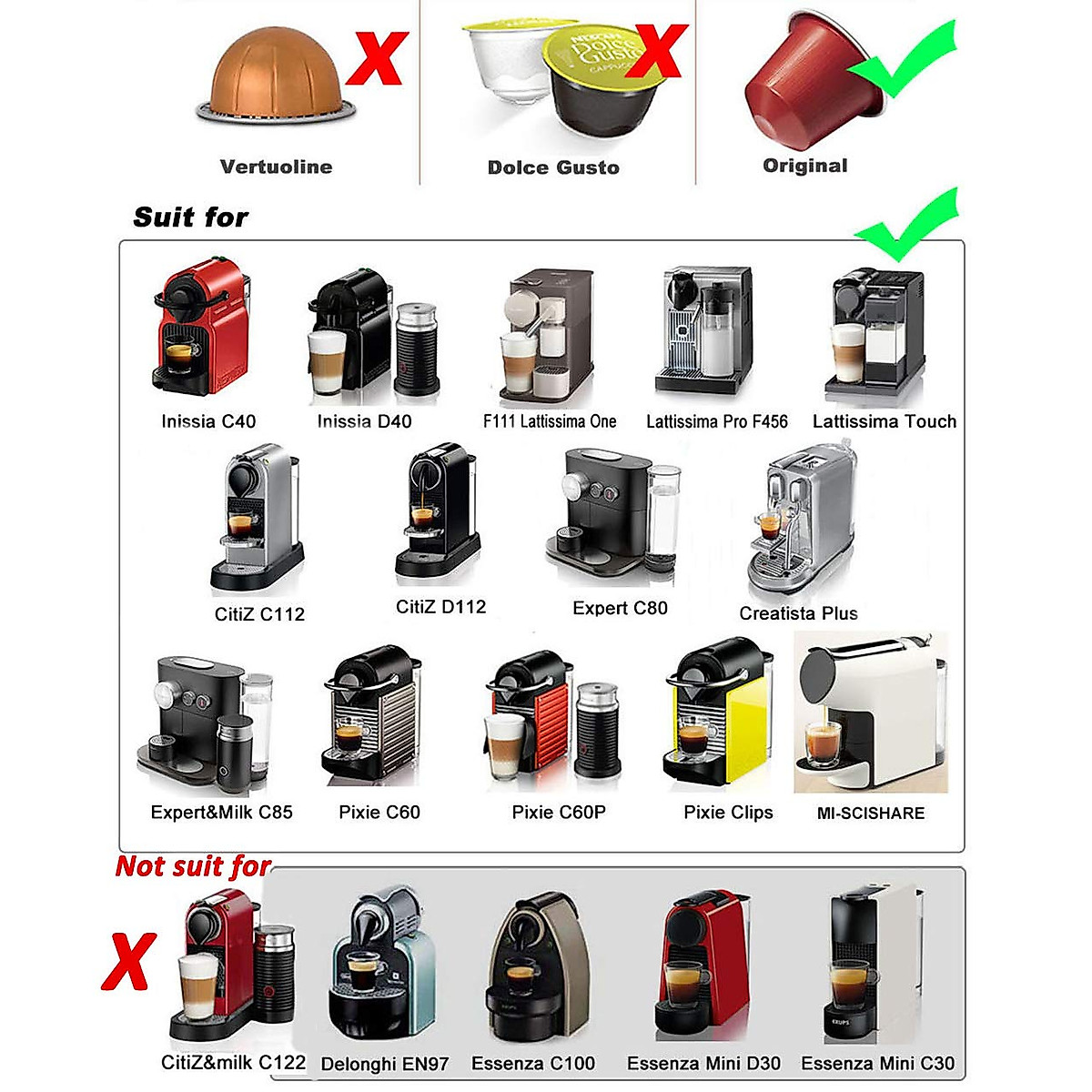 iSuperb 7PCS Reusable Coffee Capsules Refillable Brewers Compitiable (Grenn+Red+Blue+Rose red+Purple+Pink+Yellow)