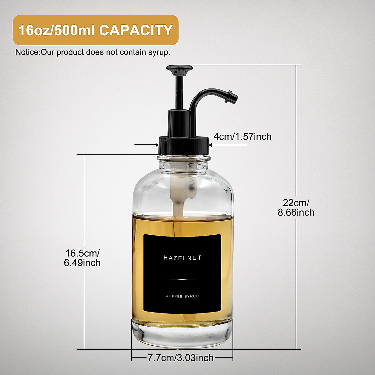 MFBJXC 2-Pack Coffee Syrup Dispenser for Coffee Bar, 16.9 oz 500 ml Glass Syrup Bottle with 36 Labels, Syrup Pump Dispenser for Coffee Bar(Black pump)