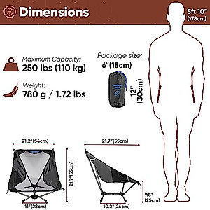 TREKOLOGY Ultralight Camping Chair, Lightweight Camp Chair for Backpacking Chair Ultra Lightweight Backpacking Chair Adult Hiking Chair Ultralight Backpacking Chair Ultra Light Camp Chairs - YIZI LITE