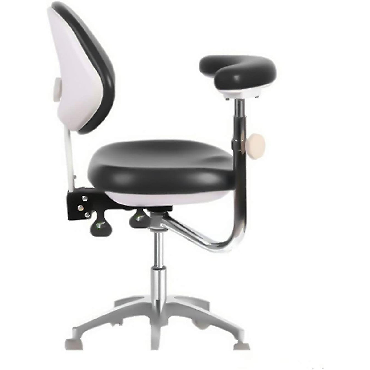 Adjustable Doctor's Stool Assistant Chair+360 Degree Rotation Armrest PU Black QY600