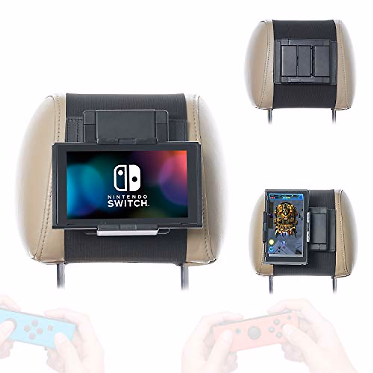 TFY Ninitendo Switch Car Mount Swivel Car Headrest Mount Holder for Game Machine Nintendo Switch and Other 5 to 10.5 Inch Phones and Tablets