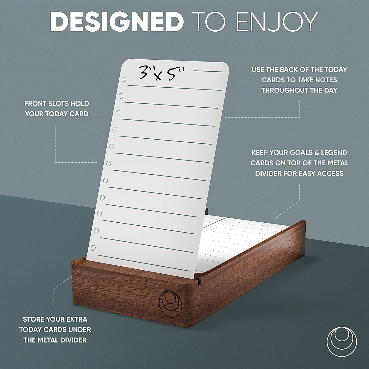 Undated Daily Planner To Do List Notepads and Walnut Stand - 120 Checklist Cards, 10 Goal Cards - Perfect Note Pads for Work Desk or School - ADHD Office Accessories - Productivity Task Analog