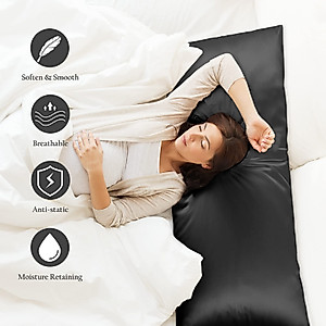 OLESILK Silk Body Pillowcase 20x54 Zippered: 100% Mulberry Silk for Hair and Skin, Breathable and Soft for Pregnant and Family, Black