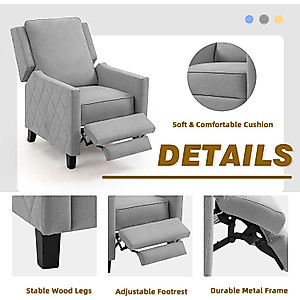 AVAWING Push Back Recliner Chair Set of 2, Wing Back Chairs with Arms, Mid-Century Vintage Accent Chair for Living Room, polyester, Grey