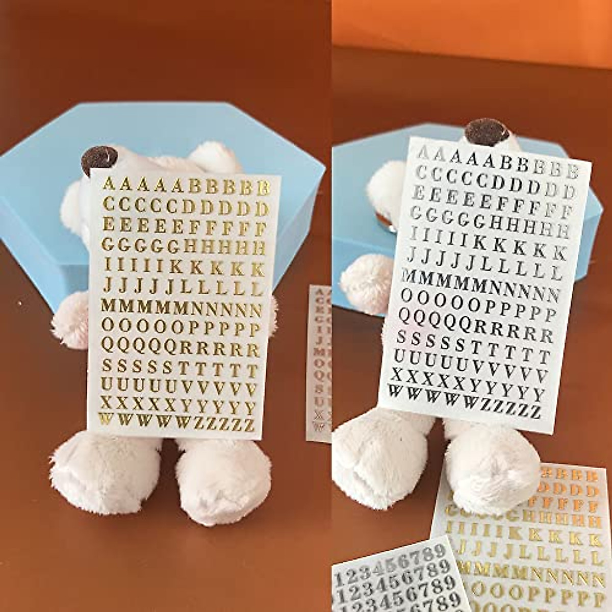 HYMAOME 6 Sheets Alphabet&Number Stickers Mini Self Adhesive Resin Letter Sticker Shiny Digital Stickers Gold/Silver Labels 3mm for Nail Art, Scrapbooking, Card Making, Journaling