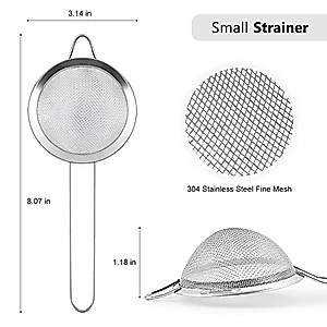 D Fine Mesh Strainer, Stainless Steel Sieve Sifter with Handle, Small Metal Strainer for Loose Tea, Juice, Drink, Herbs, Mini Sifter for Flour, Matcha, Kitchen, Baking, 3-Inch