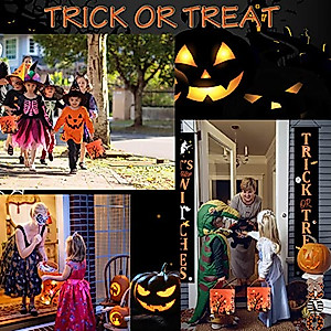 Cqueni Halloween Trick or Treat Candy Bags LED Light Up Pumpkin Bucket, Collapsible Reusable Candy Basket, Fabric Tote Gift Bags for Halloween Parties