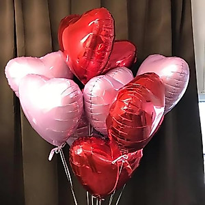 Pink Red Heart Ballloons,12Pcs 18 Inch Light Pink Foil Mylar Love Heart Shaped Balloons for Valentines Day Birthday Wedding Engagement Anniversary Party Graduation Baby Shower Decorations