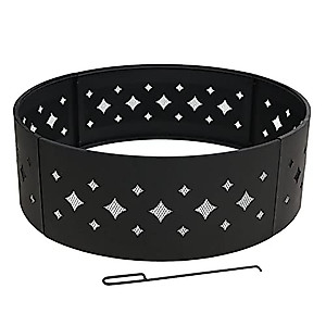 Sunnydaze Diamond 36-Inch Heavy-Duty Steel Fire Ring with Fire Poker