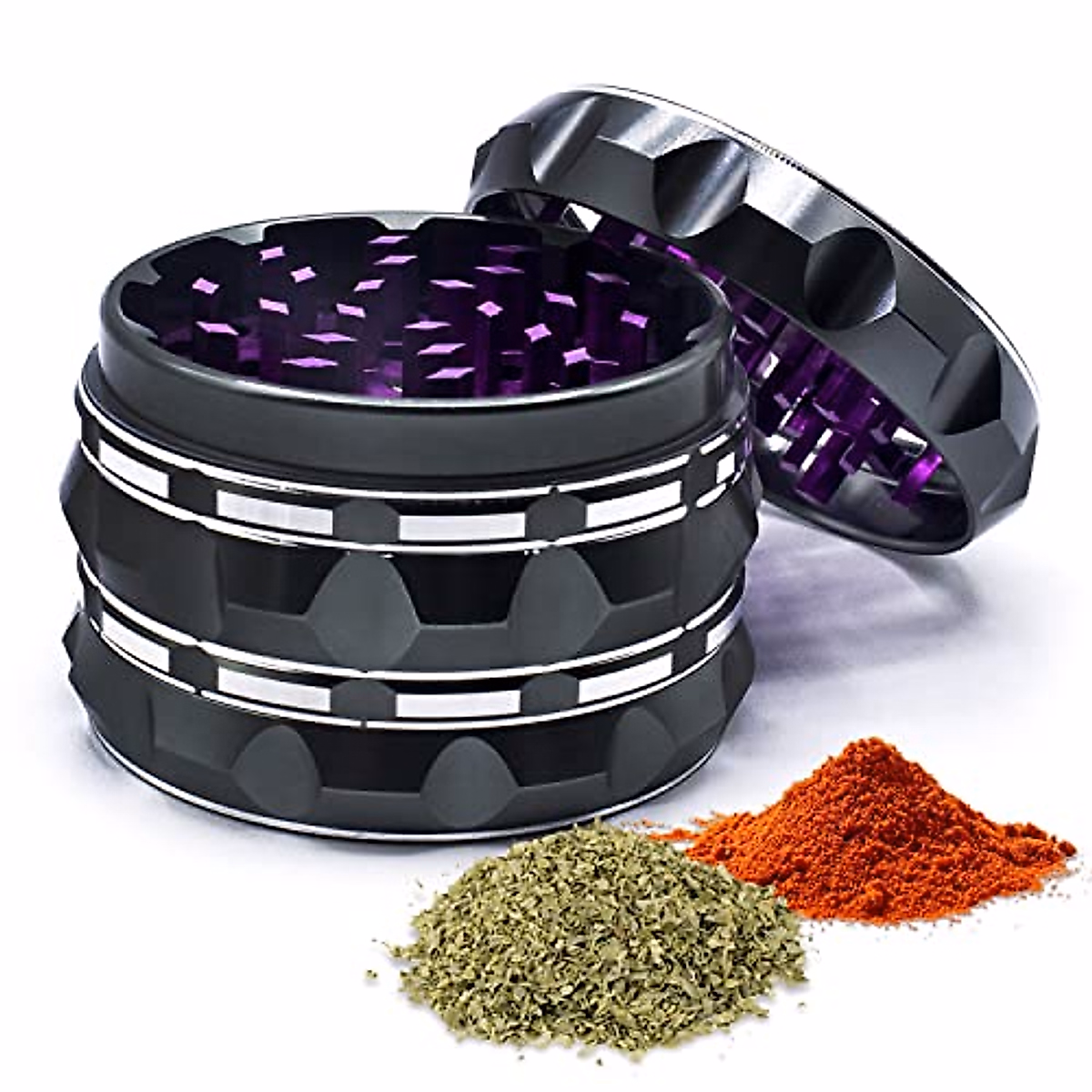 Grinder, 2.5 Inch Spice Grinder, Aluminium Alloy Manual Grinder (Black+Purple)