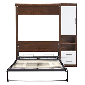 Hlcodca Murphy Bed, Full Size Murphy Bed Wall Bed with Storage Cabinet, Double -Layer Storage Rack, Double -Layer Drawer, Hide A Bed On A Cabinet, Space Saving