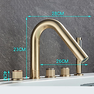 Bath Mixer Taps 5-Hole Bath Taps with Shower Attachment Brass 360° Rotation Bathtub Faucet with Pull Out Sprayer Mixer Tap/Black