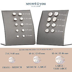 Woman Pearl Earrings Freshwater Cultured Keshi Pearls in White and Gray by SECRET & YOU | Sterling Silver 925 | Available in 10 sizes from 7-8 mm to 15-16 mm