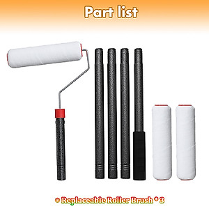 Paint Roller, 6 FT Paint Roller kit Adjustable Paint Roller Extension Poles with Brush Stainless Steel Poles Splicing Rod House Mural Brush for Walls and Ceiling