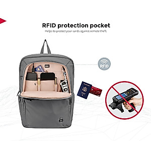 Swissdigital Design Laptop Backpack For Women，College Bookbags With USB Charging Port，Large Capacity Computer Backpacks For Work Business Grey(Katy Rose SD1006F-02)