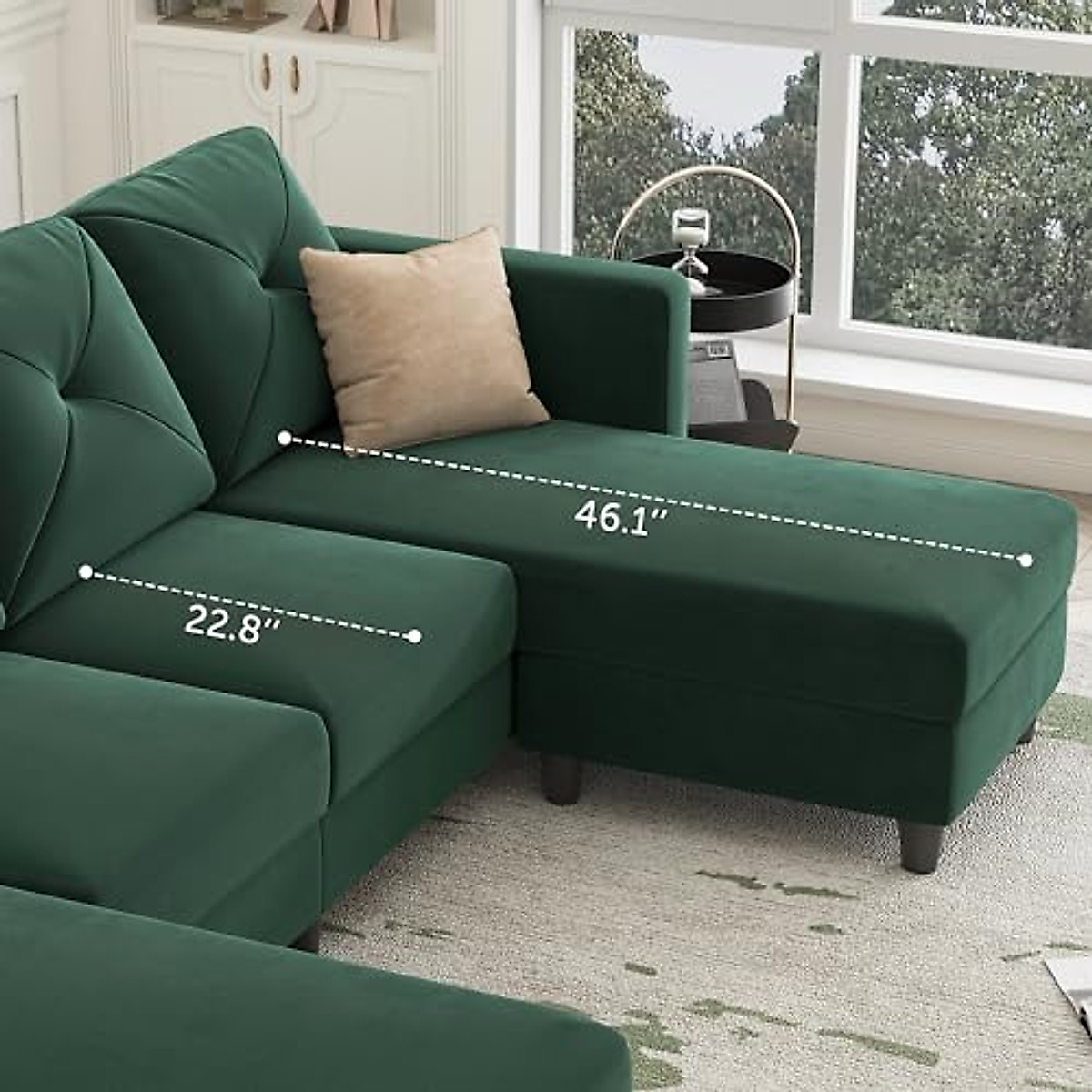 HONBAY U Shaped Sectional Sofa Convertible Couch with Double Chaises 4 Seat Sofa with Two Ottomans, Velvet Green