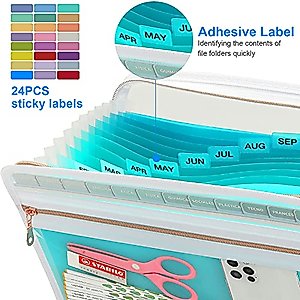 CCidea Expanding File Folder with 13 Pocket, Zipper Closure Accordion Document Organizer,Letter A4 Paper Document Accordion Folder（Green）