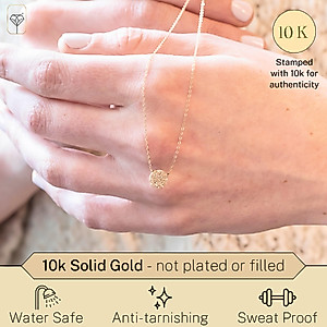 MAX + STONE 10K Gold Diamond Necklace for Women | Round Solitaire Diamond Pendant Necklace for Women | Real Gold Diamond Cluster Necklace with 18” Cable Chain