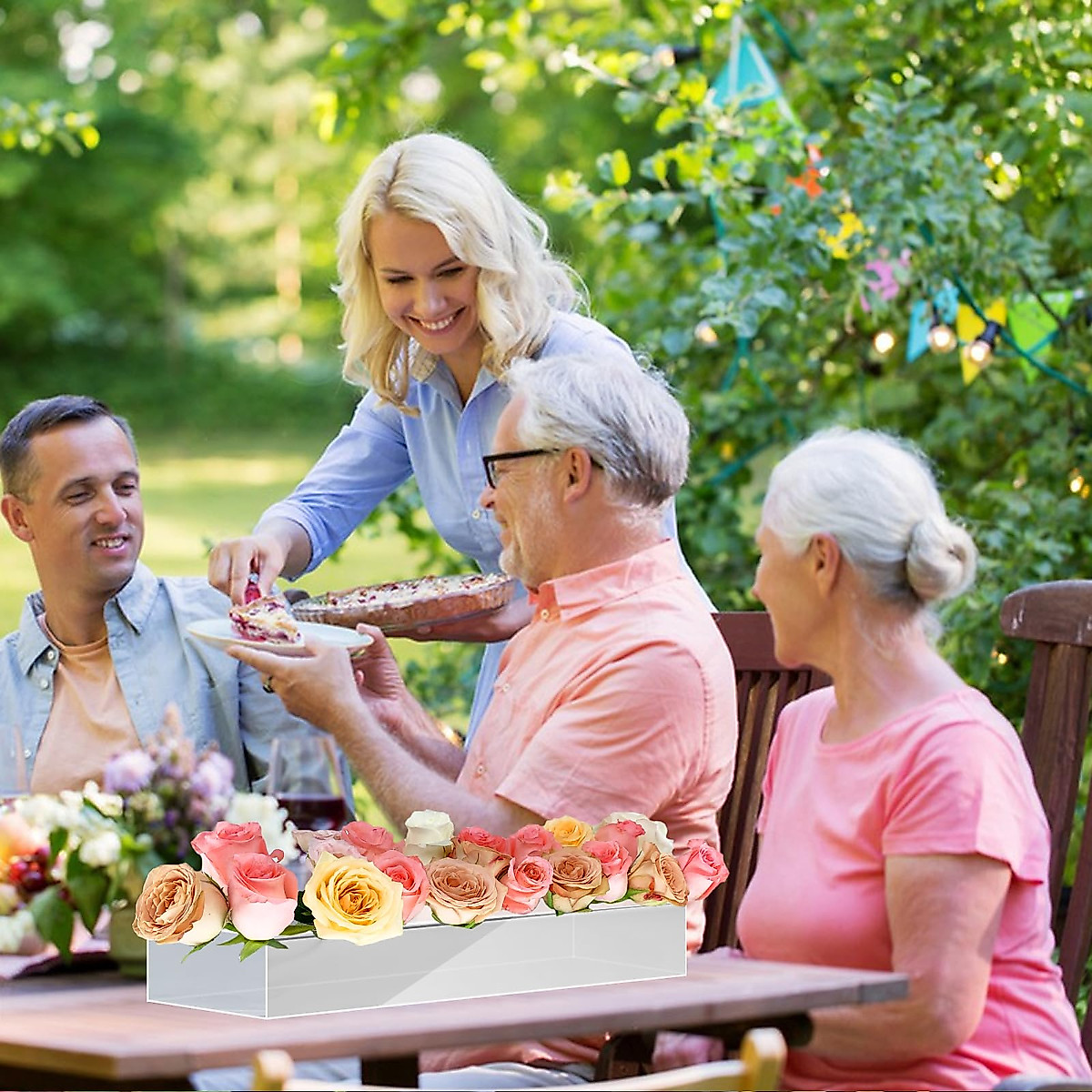 4Pcs Acrylic Flower Vase with 16 Holes,(15.8*4*2.4inch)Decorative Long Clear Vase Modern,Rectangular Acrylic Vases for Wedding Centerpiece Votives Box for Dining Table Reception Home Party Decorations