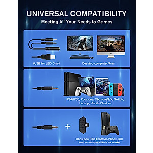 ZIUMIER Z30 White Gaming Headset for PS4, PS5, Xbox One, PC, Wired Over-Ear Headphone with Noise Isolation Microphone, RGB Flowing LED Light, Bass Surround Sound