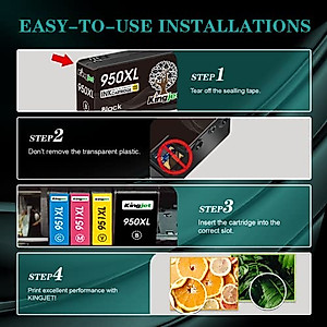 Kingjet 950XL and 951XL Ink Cartridges Combo Pack Replacement for HP 950 951 950XL 951XL Work with Officejet Pro 8600 8610 8620 8100 276DW 271DW 251DW Printers, 8 Pack (Black/Cyan/Magenta/Yellow)