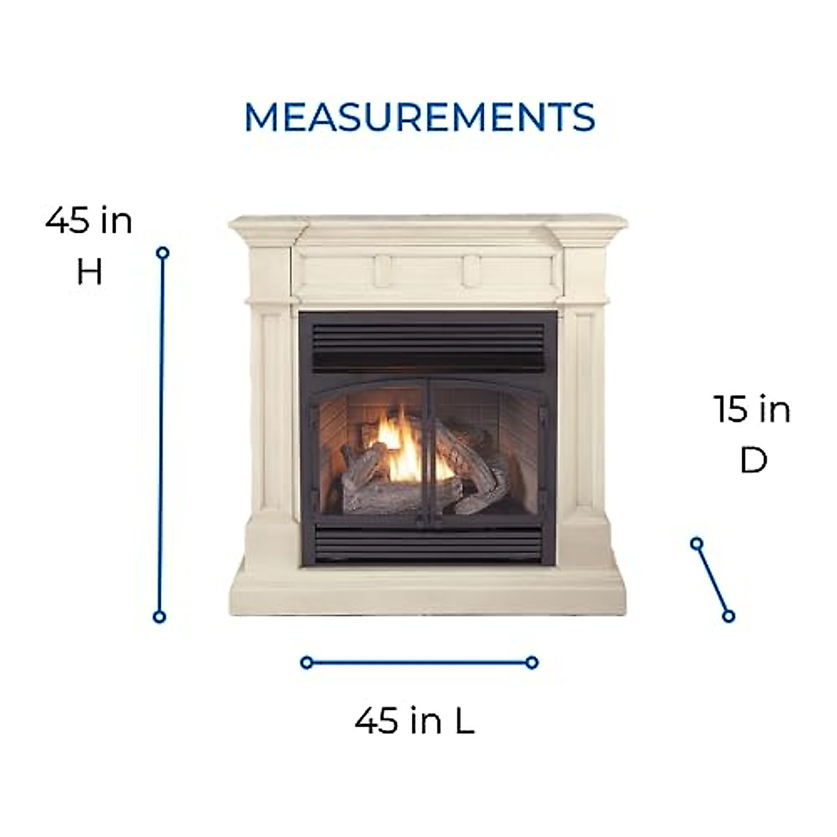 Duluth Forge Dual Fuel Ventless Gas Fireplace System with Mantle, Remote Control, 6 Fire Logs, Use with Natural Gas or Liquid Propane, 32000 BTU, Heats up to 1500 Sq. Ft., Antique White