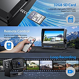 ZEROXCLUB 10" HD Backup Camera System Kit, Loop Recording Large Monitor with Wired Rear View Camera, IR Night Vision Waterproof Camera with Safe Parking Lines for Bus, Semi-Truck, Trailer, RV, BY104A