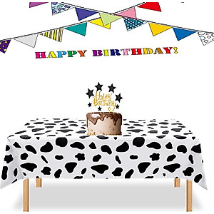 DXary 8 Pcs Kids Story Birthday Tablecloth 54 x 108 Inch Blue Sky White Clouds Print Tablecloth Cow Story Table Cover Toy Inspired for Kids Baby Shower Party Plastic Table Cloth Set (8)