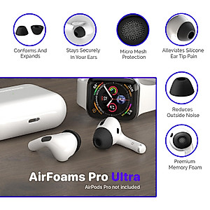 CharJenPro Patented AirFoams Pro Ultra V5.0 Memory Foam Ear Tips w/Foam Shield for AirPods Pro 1st & 2nd Gen, Newest Version 5.0, Secure, Comfortable, Super Noise Cancellation, Replacement Buds, SML