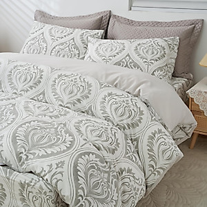 Tache Gray White Ogee Damask Moon Sky Speckled Heather Grey Modern Victorian Shabby Chic Reversible Duvet Cover Queen