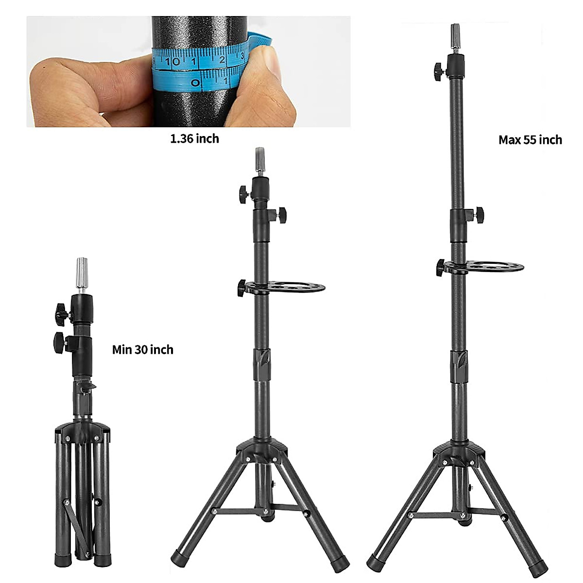 Wig Stand Tripod 55 Inch Metal Wig Mannequin Head Tripod Stand For Hairdressing Training Head Adjustable Wig Tripod Stand with Tool Tray (Mannequin Head Not Included)