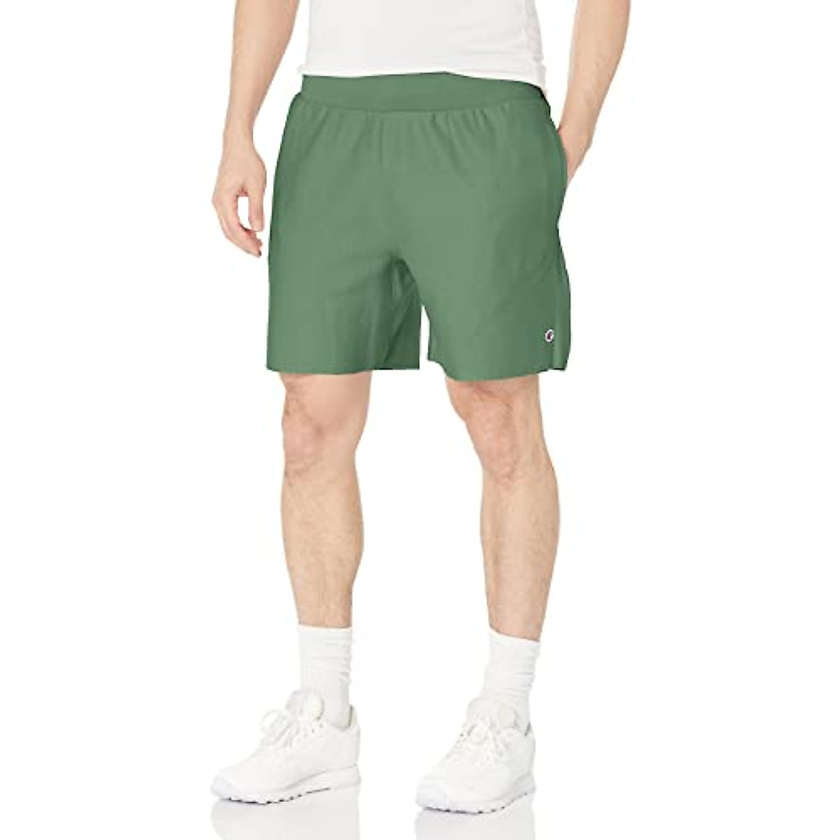 Champion Men's Reverse Weave Cut, Raw Hem Fleece Shorts, 7", Native Fern Green C Patch Logo, Medium