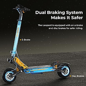 Ausom Leopard Electric Scooter Adults, 1000W Motor, 45 Miles Range & 30 MPH Foldable Commute Sport E-Scooter w/10‘’ Off Road Tires, Removable Seat, Dual Disk Brakes & Suspension
