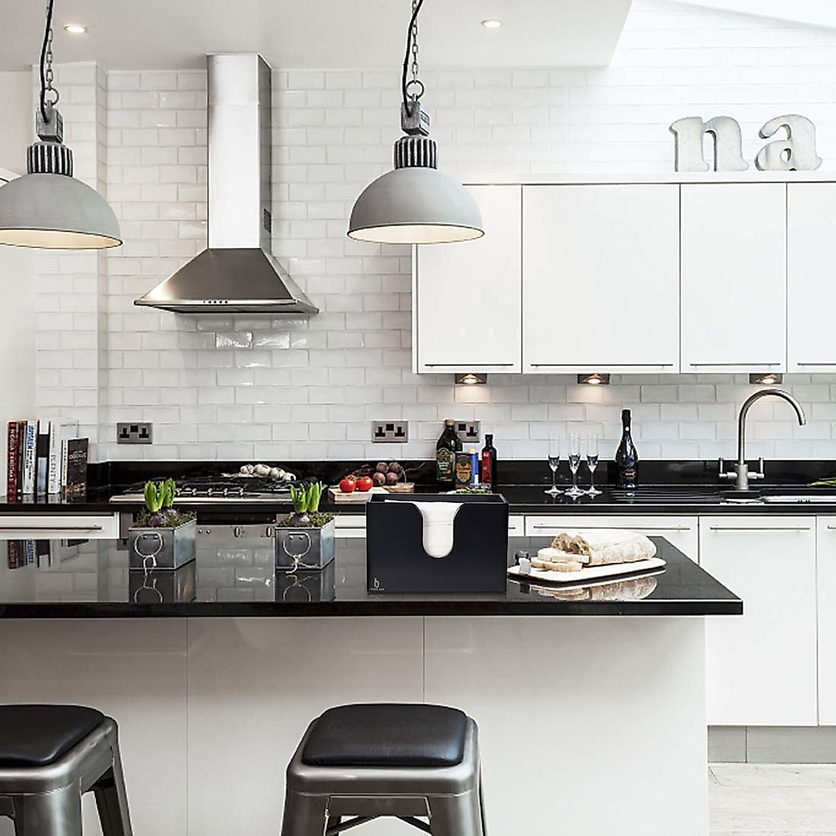 Bamboo Paper Towel Dispenser, Paper Towel Holder for Kitchen Bathroom Toilet of Home and Commercial, Wall Mount or Countertop for Multifold, C Fold, Z fold, Trifold Hand Towels (Black)