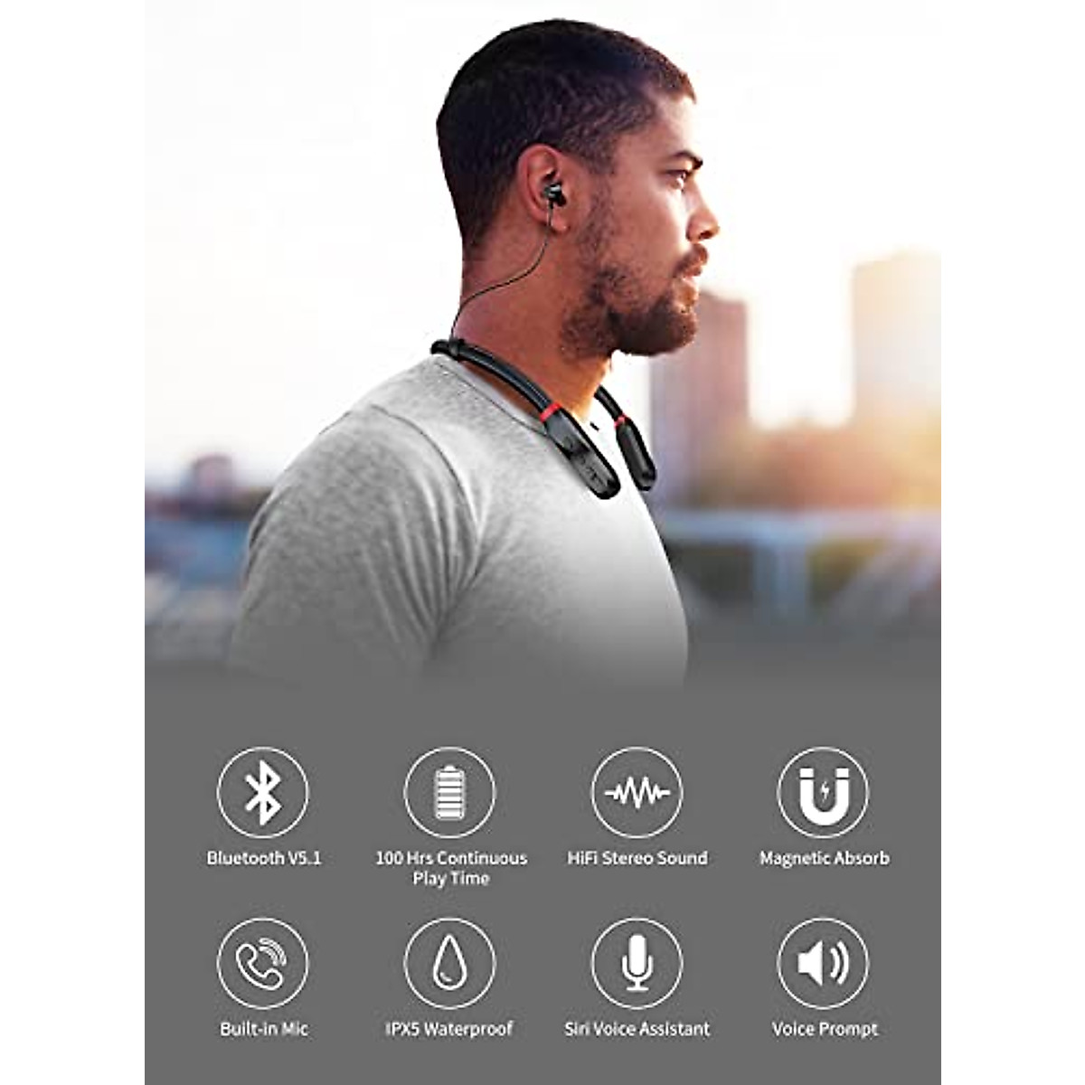 Gemercy Wireless Earbuds Bluetooth Headphones Neckband: 100H Ultra-Long Playtime Headset with Microphone | Bluetooth 5.1 Earphones with Superior Stereo Sound | Magnetic Ear Buds | IPX5 Waterproof