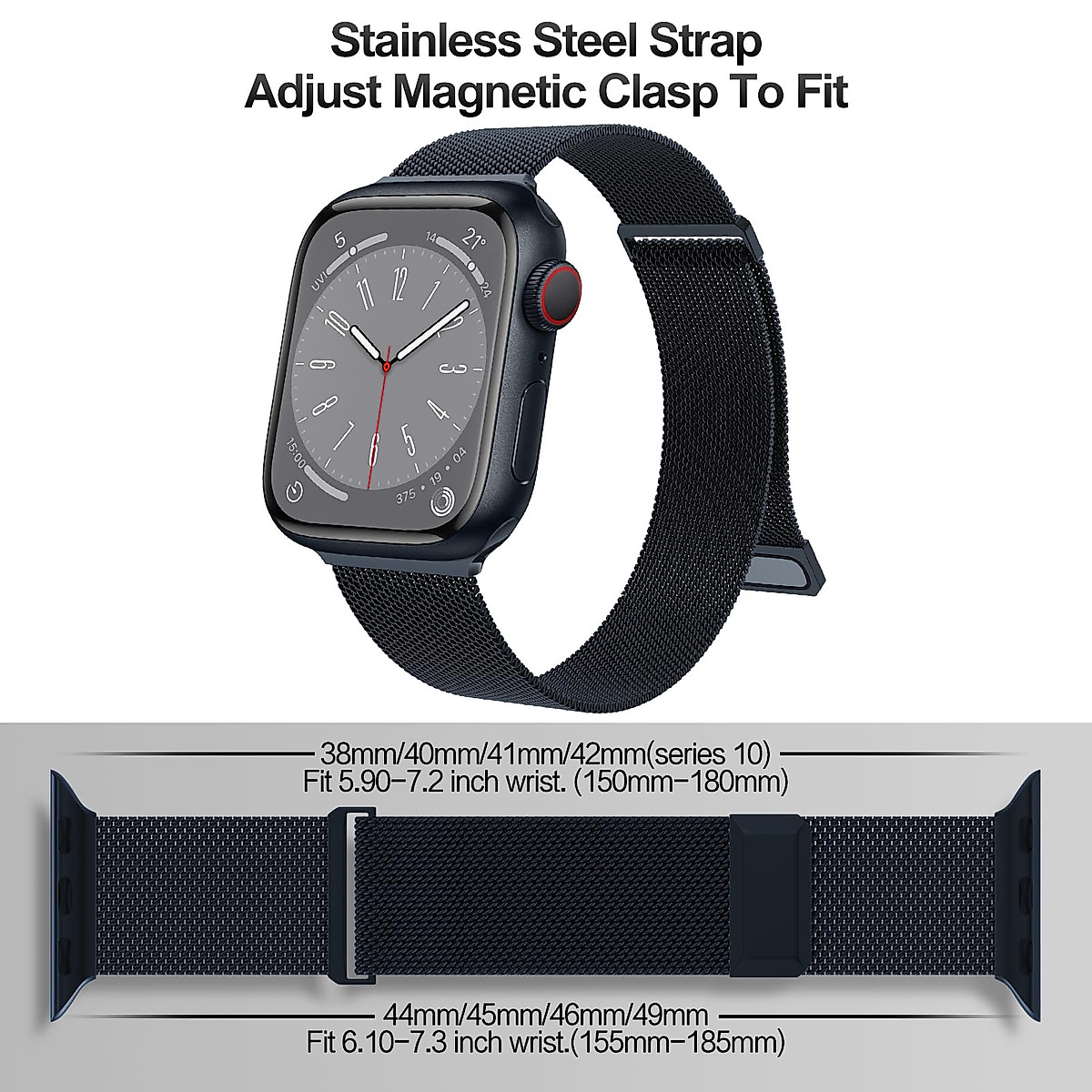 EPULY Compatible with Apple Watch Band 44mm 45mm 46mm(Series 10) 49mm,Stainless Steel Mesh Loop Magnetic Clasp for iWatch Ultra Series 9 8 SE 7 6 5 4 Women Men -49/46/45/44mm Midnight