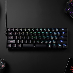 Redragon K630 Dragonborn 60% Wired RGB Gaming Keyboard, 61 Keys Compact Mechanical Keyboard with Linear Red Switch, Pro Driver Support, Black